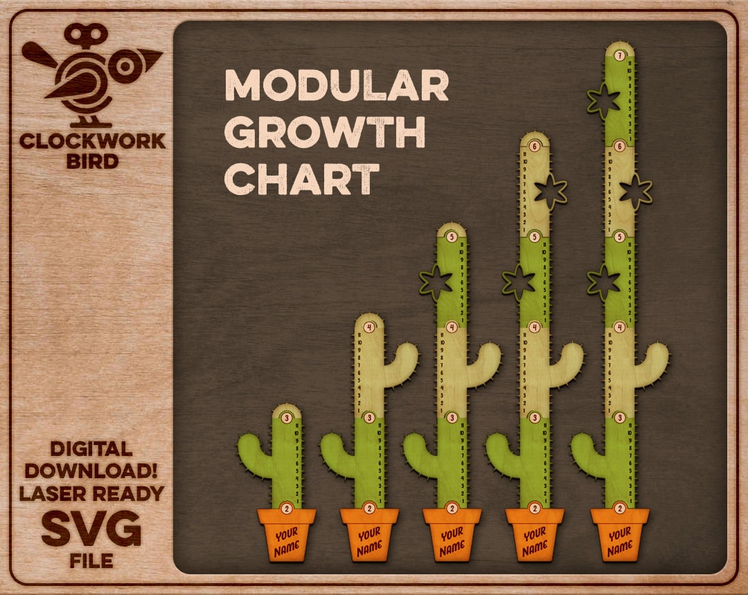Modular Growth Chart Cactus Unique Laser Cut File - Etsy