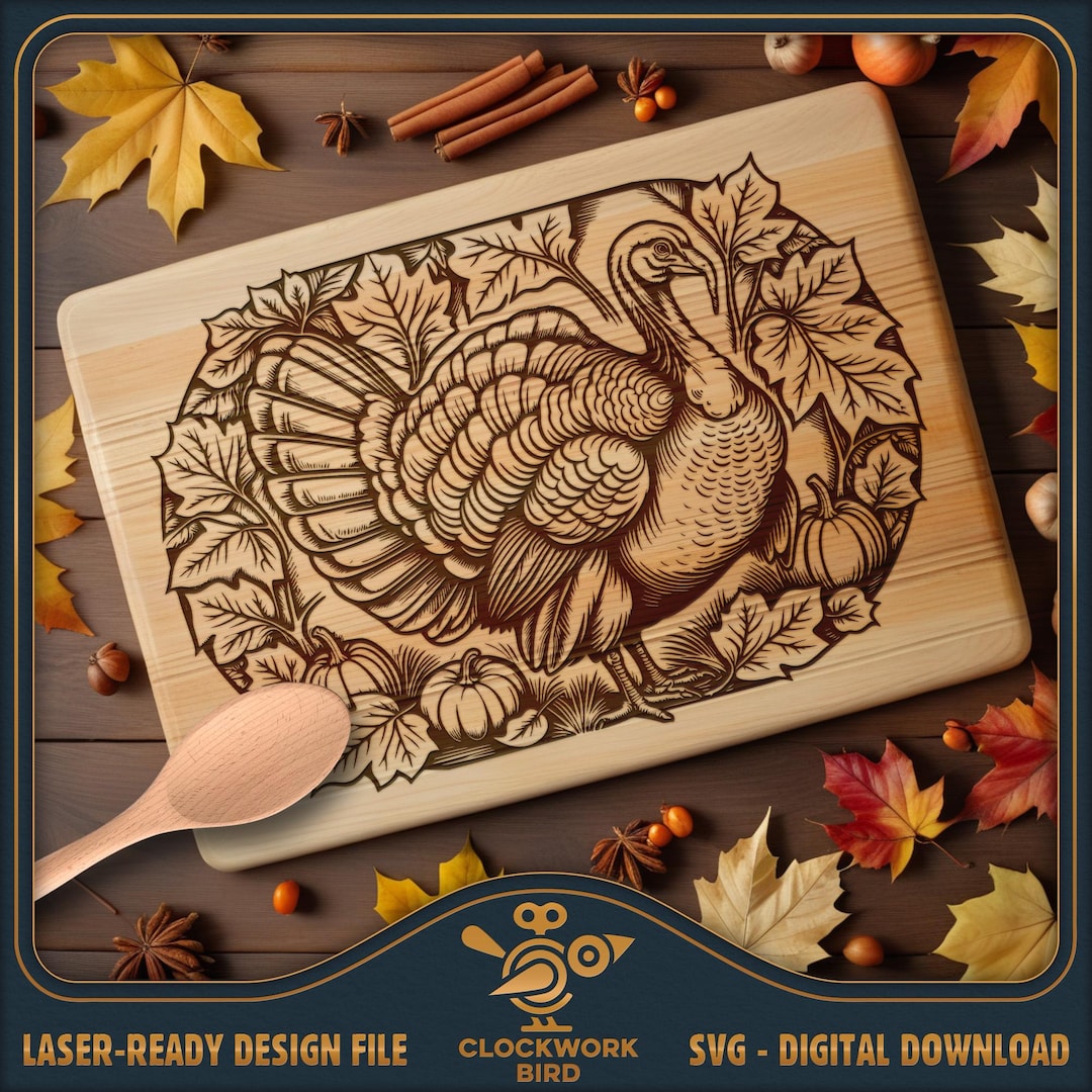 Thanksgiving Turkey Cutting Board Laser File: Vintage SVG (digital ...