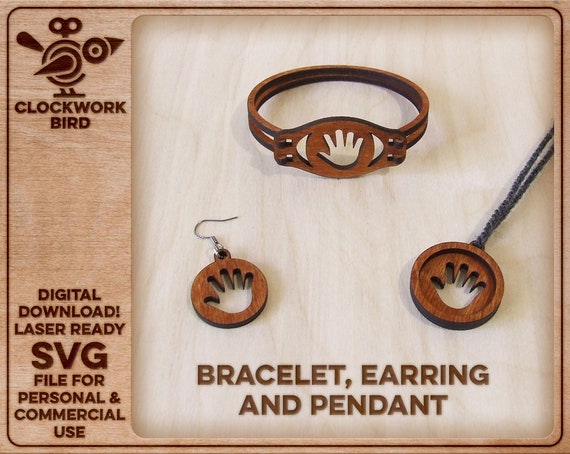 Human Handprint Wooden Jewelry Set bracelet Earring - Etsy
