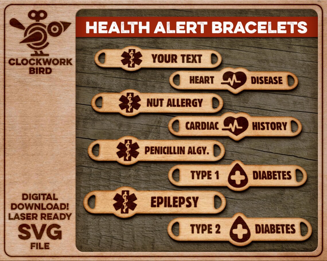 Medical / Health Alert Bracelet Charms - Unique Laser Cut Jewelry File ...