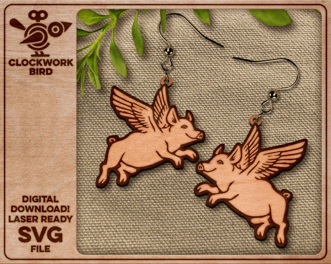 Flying Pig Earrings - Unique Laser Cut File - Etsy