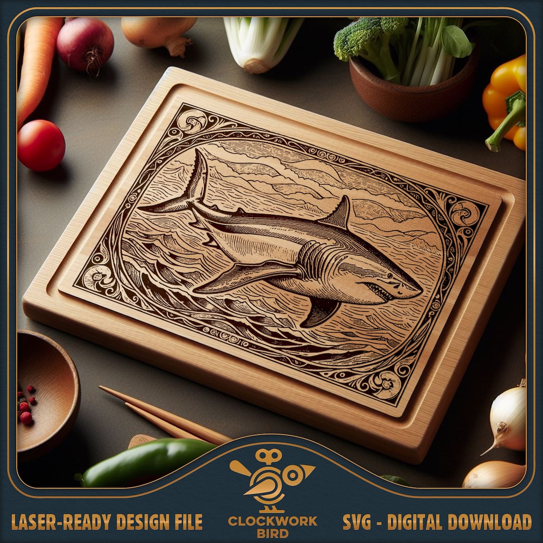 Shark Cutting Board SVG: Laser Engraved Charcuterie Board File - Etsy