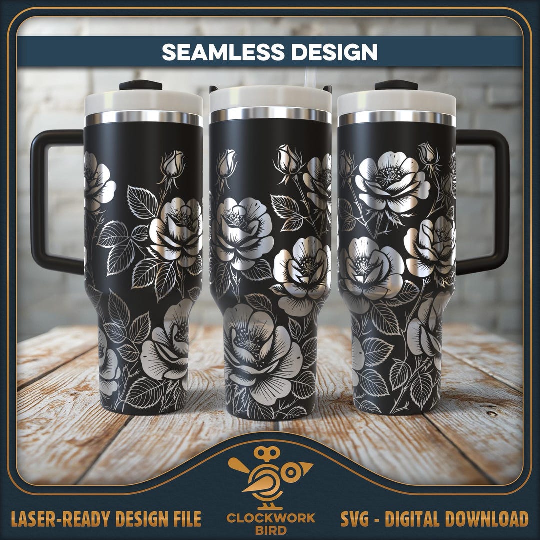 Wild Roses Tumbler Wrap SVG: Vintage Laser Engraving Pattern (40oz) - Etsy