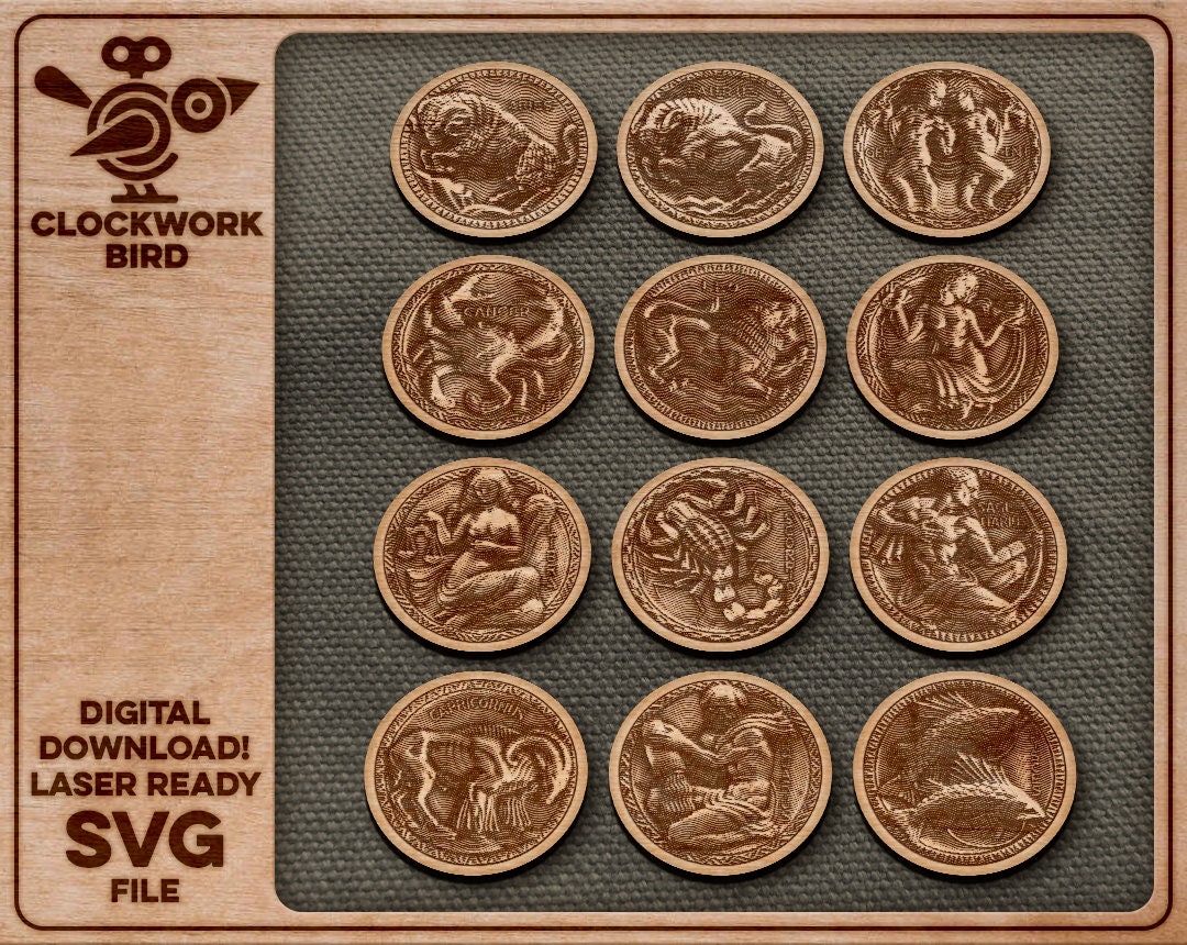 Vintage Zodiac Coin Set: Laser Cut Engraving File (SVG) - Etsy