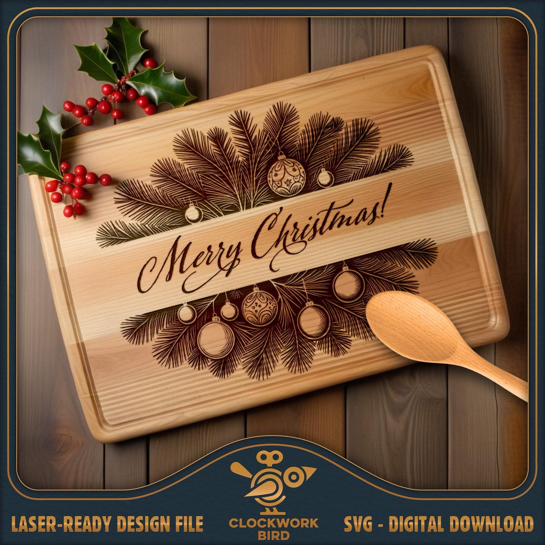 Merry Christmas Cutting Board SVG: Vintage Laser Engraving File - Etsy