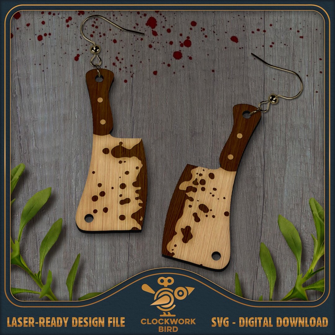 Halloween Bloody Meat Cleaver Earrings SVG: Laser Cut File - Etsy