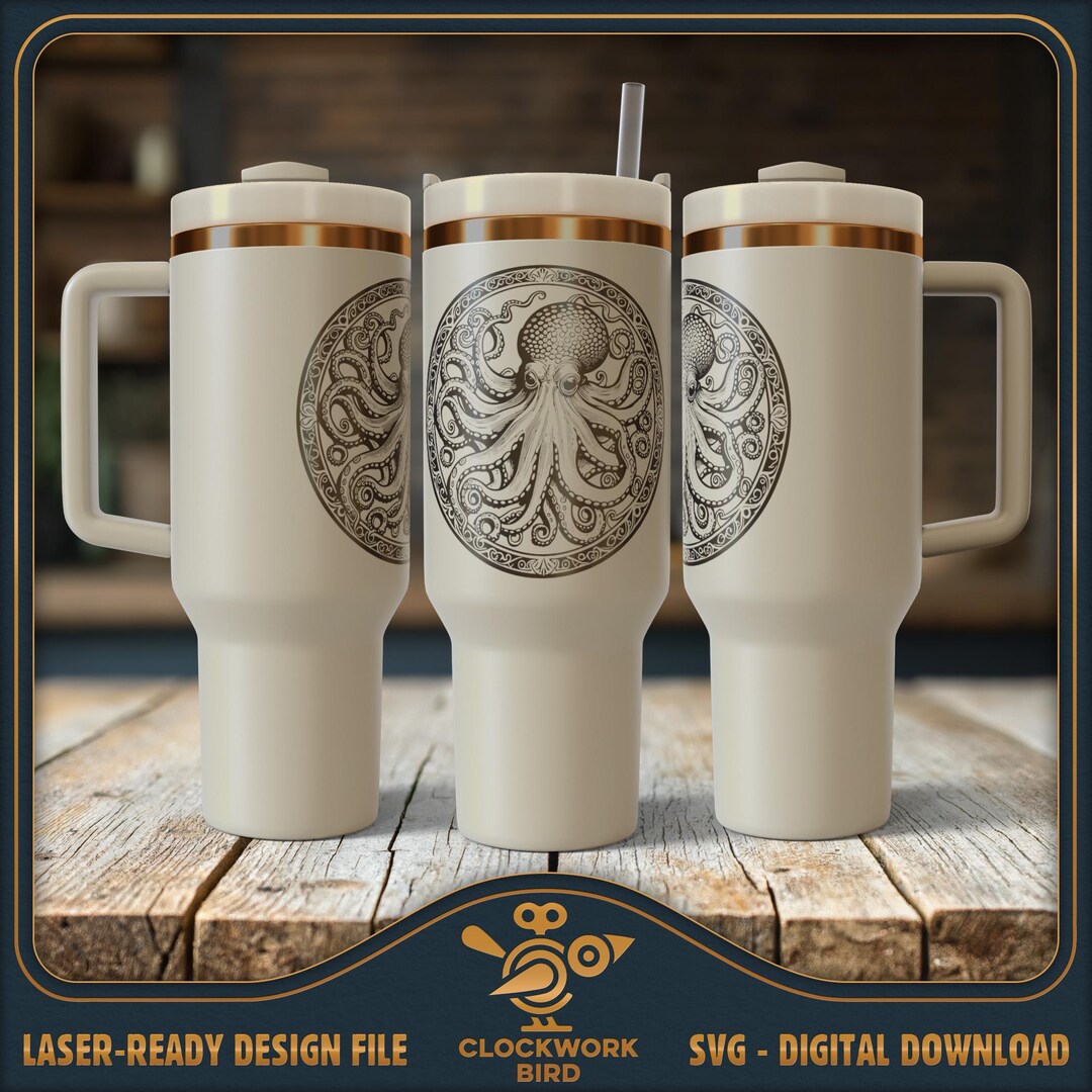Octopus Tumbler Wrap SVG Laser File - Vintage Style Design for 40oz ...