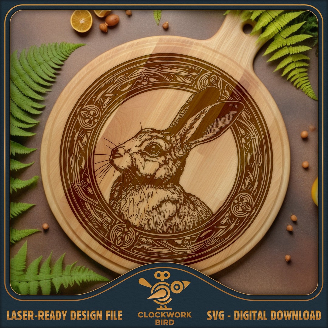 Round Cutting Board SVG / Charcuterie Board Laser File: Rabbit - Lazy ...