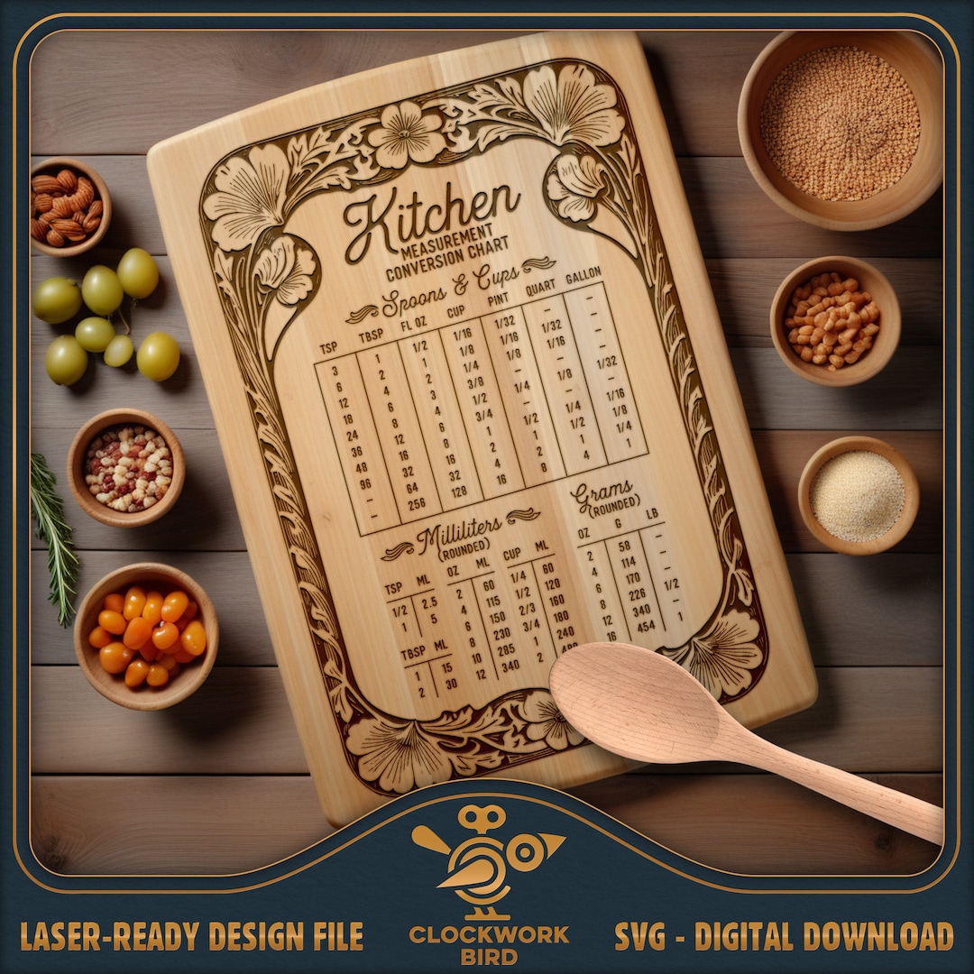Kitchen Conversion Chart Cutting Board SVG: Vintage Laser File - Etsy