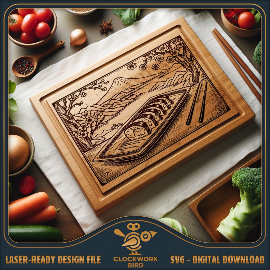 Cutting Board SVG / Charcuterie Board Laser File: Sushi Plate Chopping ...