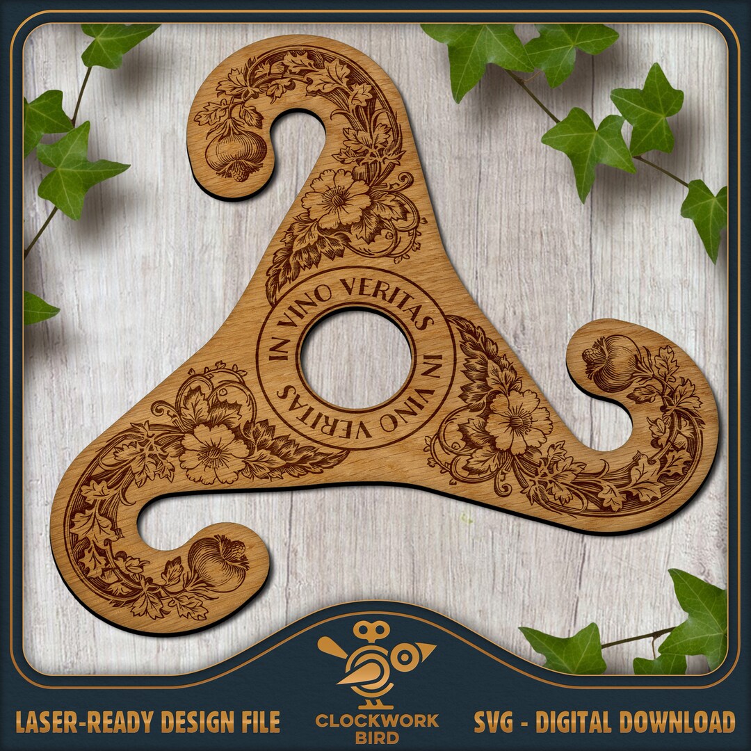 Wine Caddy / Butler SVG Laser File With Intricate Floral Ornament for 3 ...