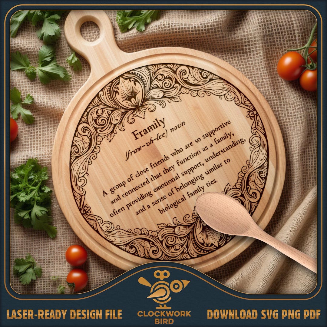 Boho Framily Definition Cutting Board SVG Laser File: Lazy Susan Design ...