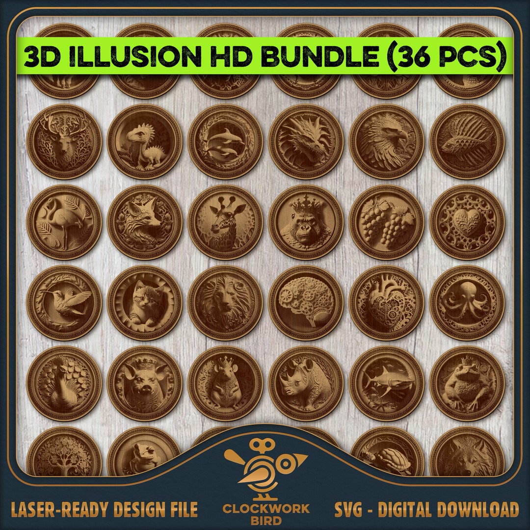 3D Illusion HD Laser SVG Bundle – 36 Plaque & Coaster Engraving Files ...