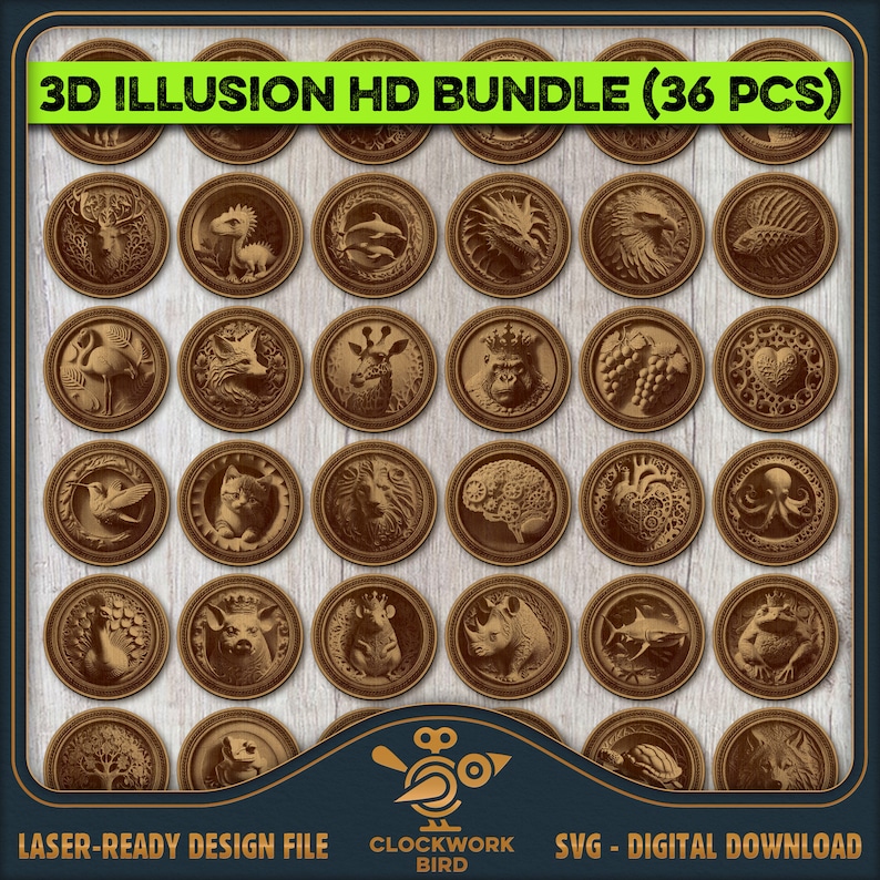 3D Illusion HD Laser SVG Bundle – 36 Plaque & Coaster Engraving Files ...