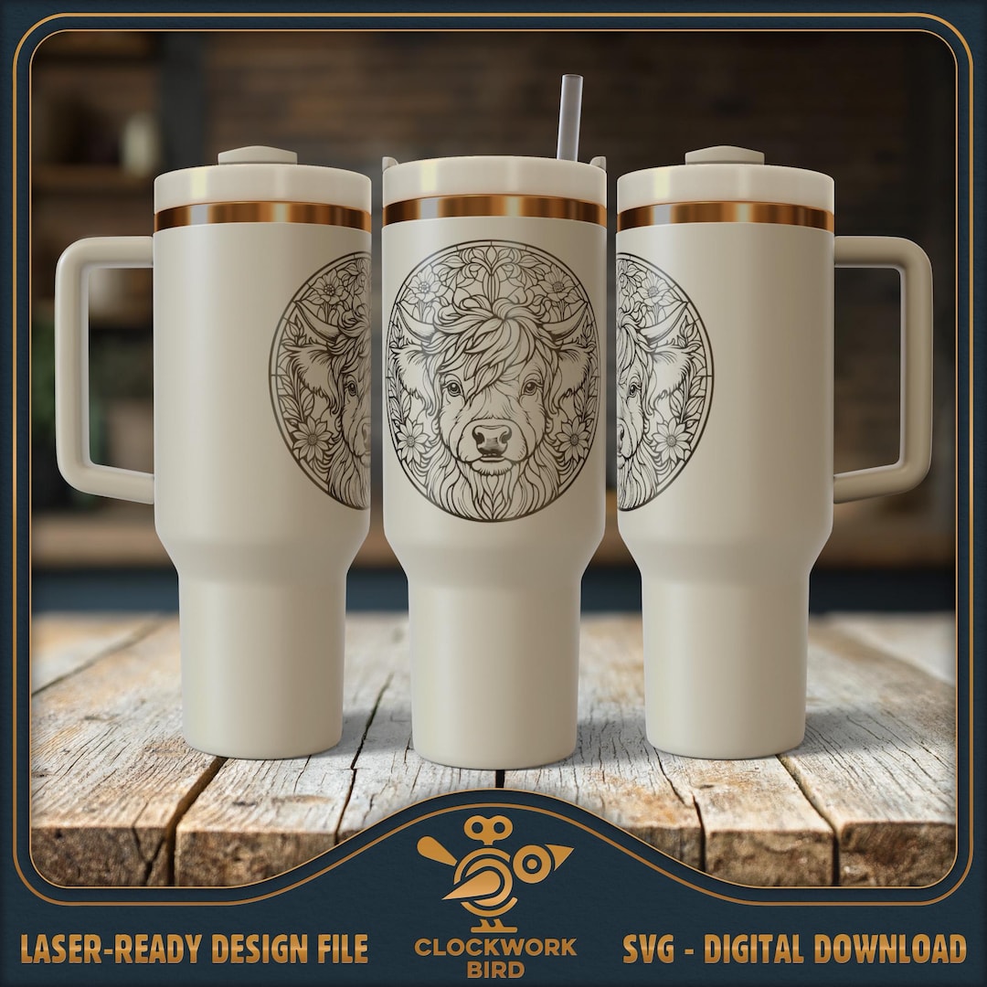Highland Cow Tumbler Wrap SVG Laser File - Vintage Style Design for ...