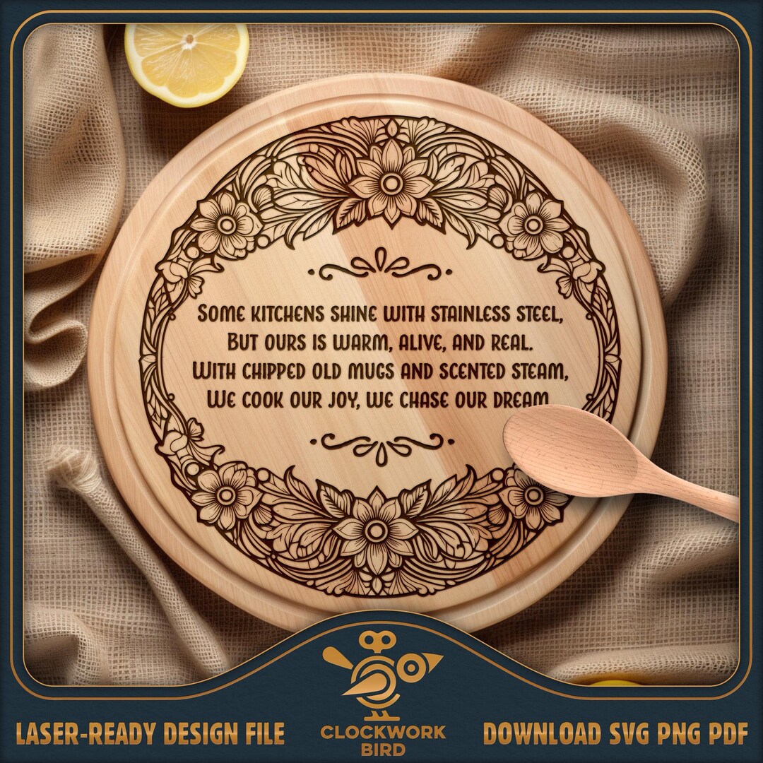 Boho Kitchen Blessing SVG Laser File: Round Cutting Board Design ...
