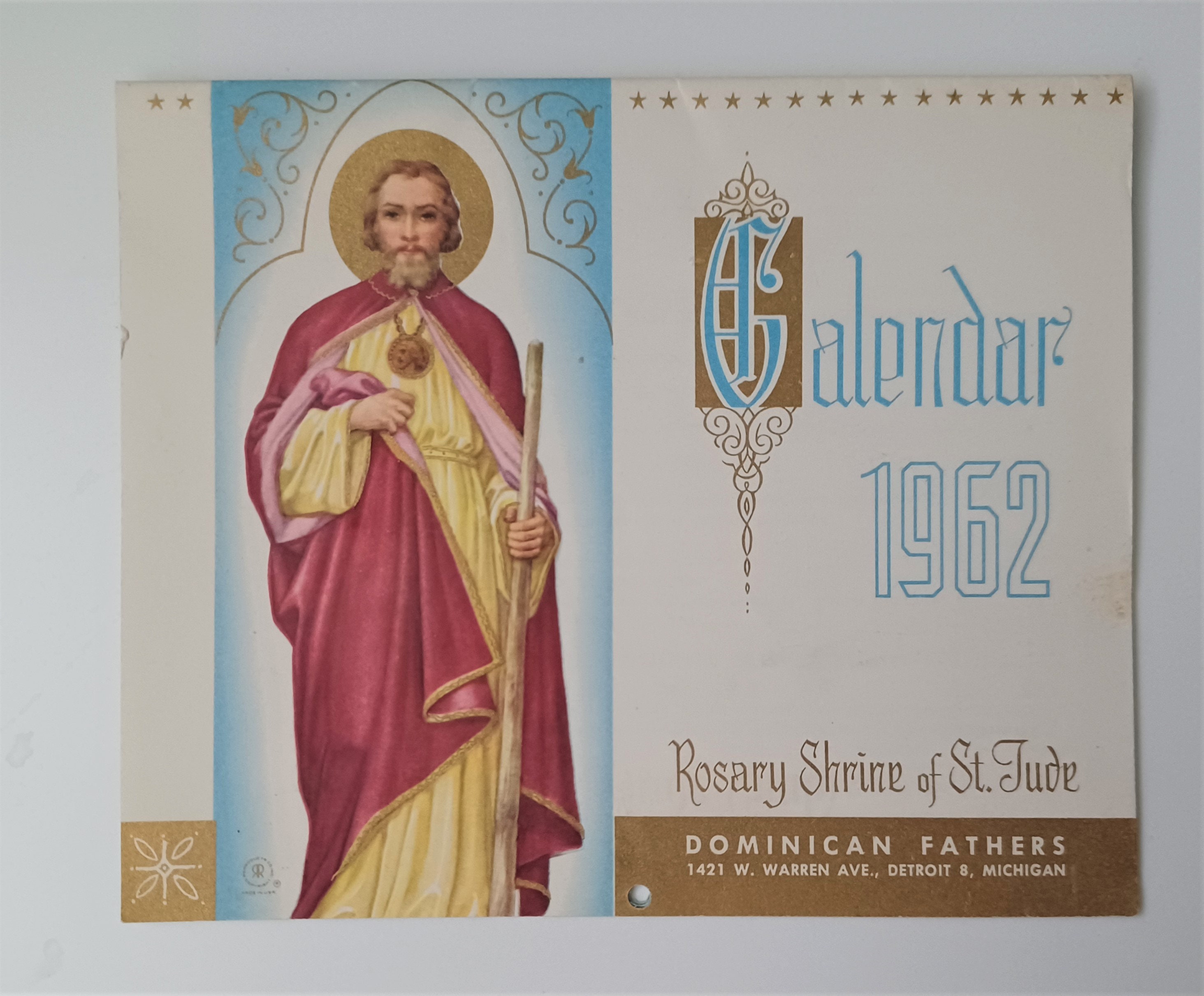 Rosary Shrine of St Jude 1962 Catholic Religious Calendar Dominican ...
