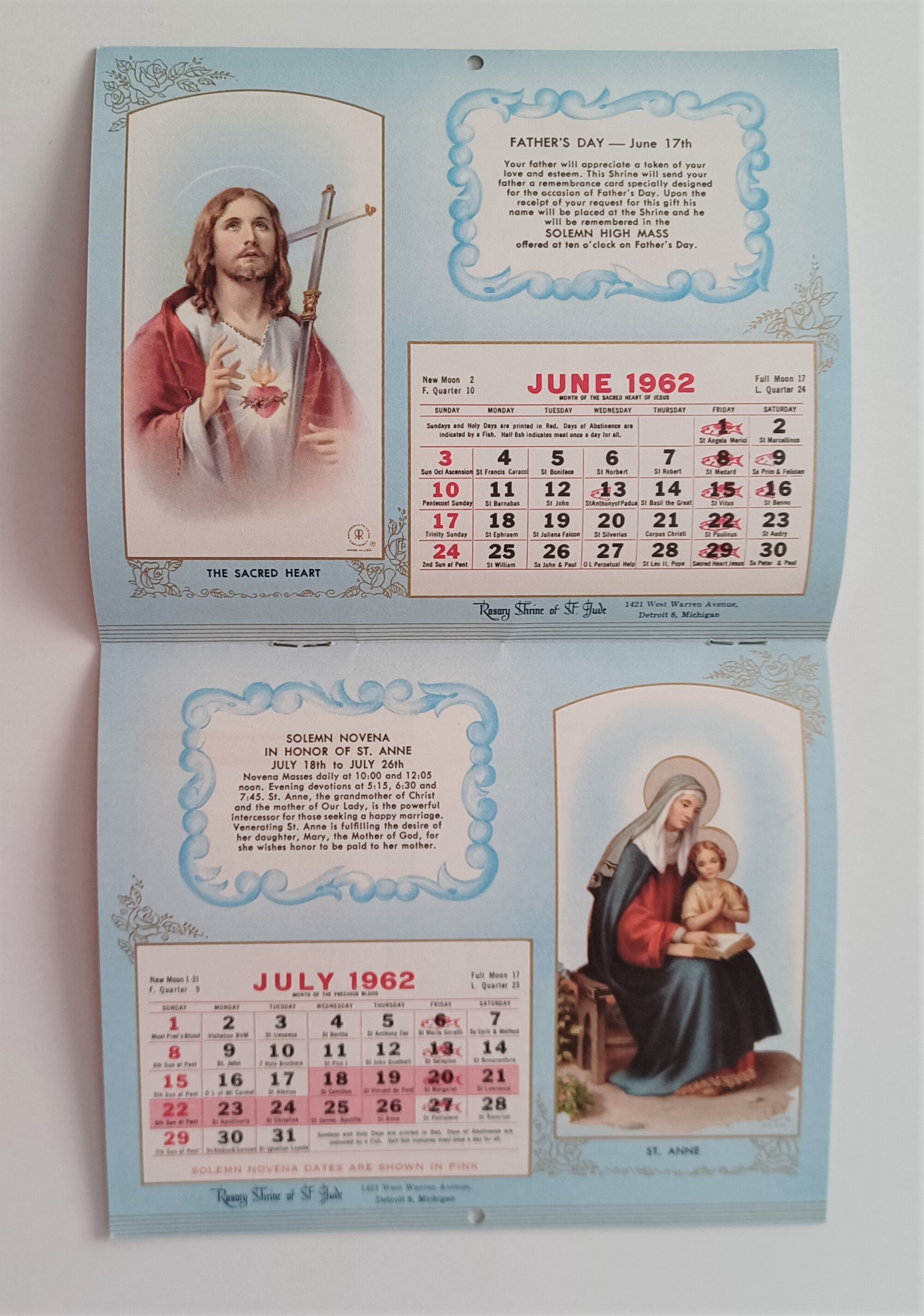 Rosary Shrine of St Jude 1962 Catholic Religious Calendar Dominican ...