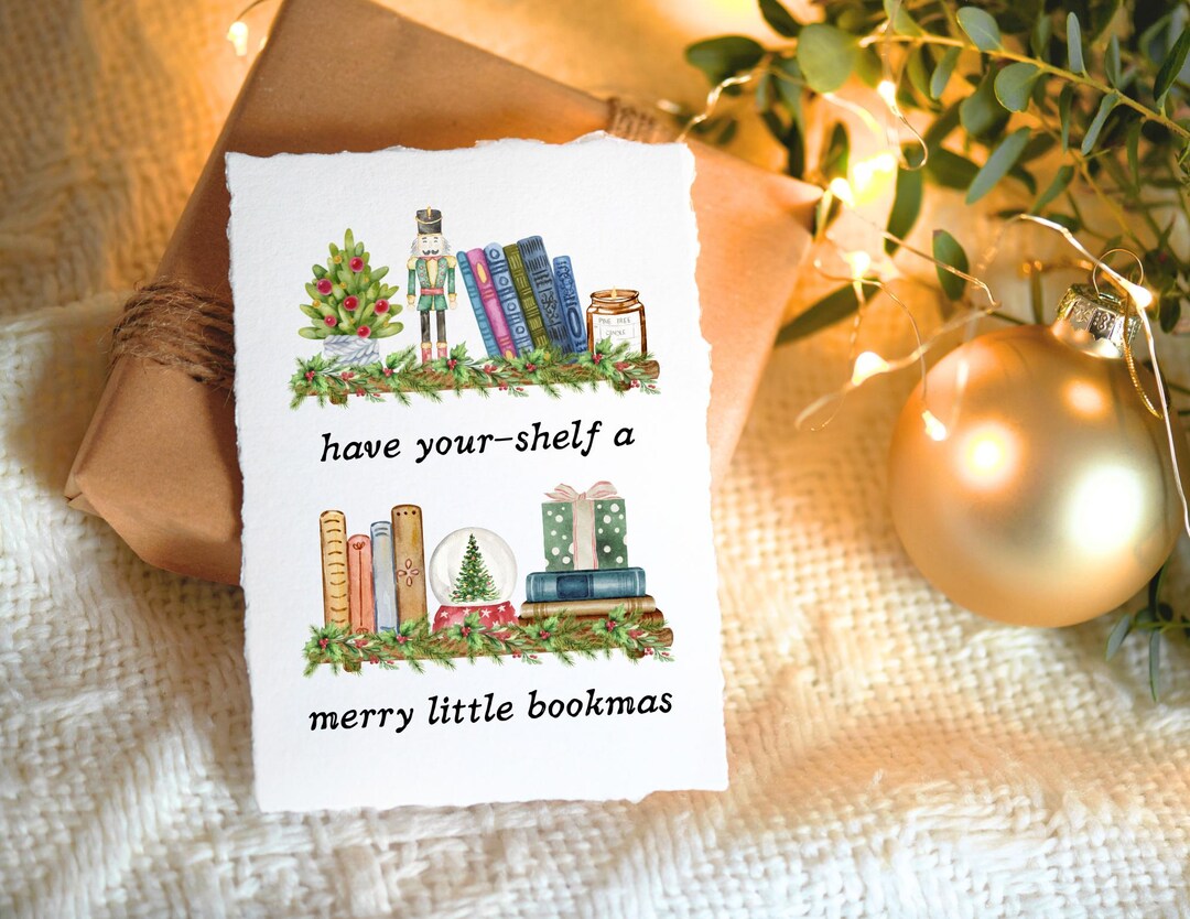 Merry Bookmas | Book Lovers Christmas Card | Bookworm Christmas Card ...