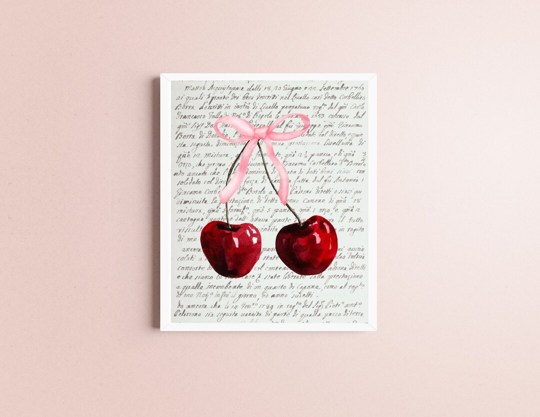Cherry Bow Trendy Girly Decor Coquette Wall Art Bookish Wall Art ...