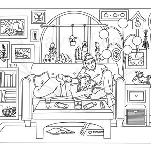 Printable Cozy Couple Coloring Page, Adult Coloring Page, Instant ...