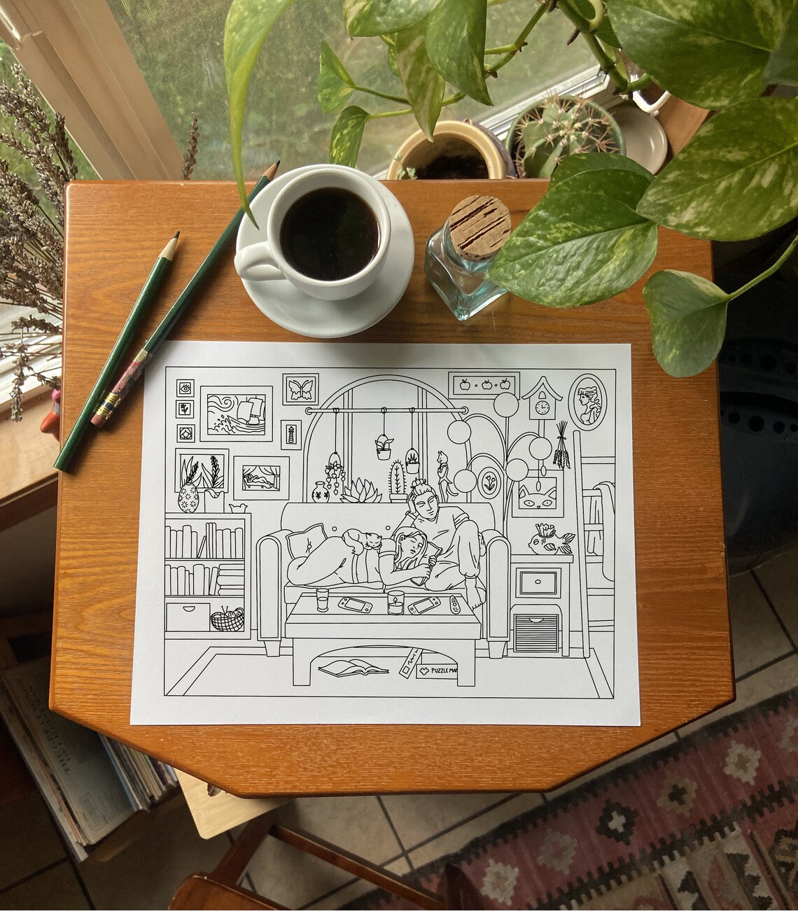 Printable Cozy Couple Coloring Page Adult Coloring Page - Etsy