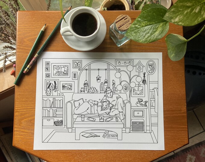 Printable Cozy Couple Coloring Page, Adult Coloring Page, Instant ...