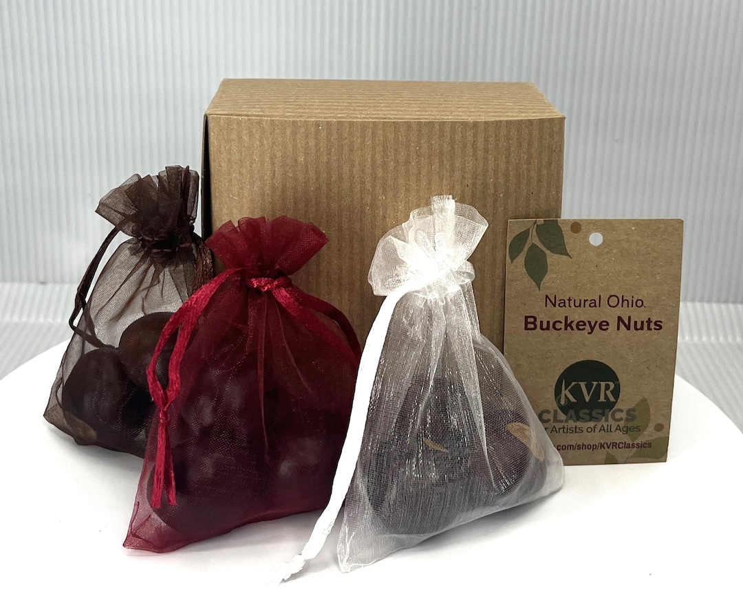Three Natural Buckeyes in White, Red or Brown Gift Bags With Sateen ...