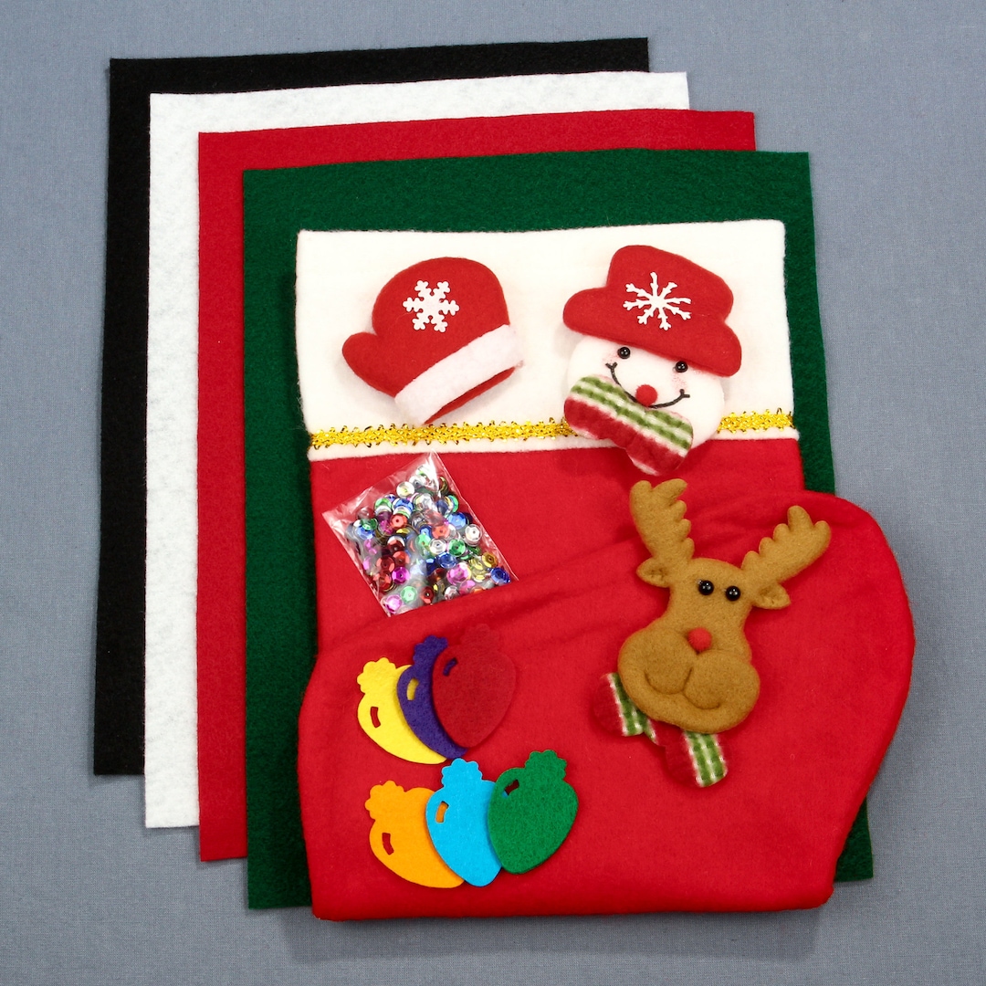 Red Felt Christmas Stocking Kit, Easy to Make, 17" Felt Stocking With ...