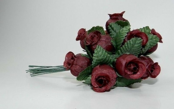 Miniature Dark Red Artificial Silk Rose Buds With Wires | Etsy