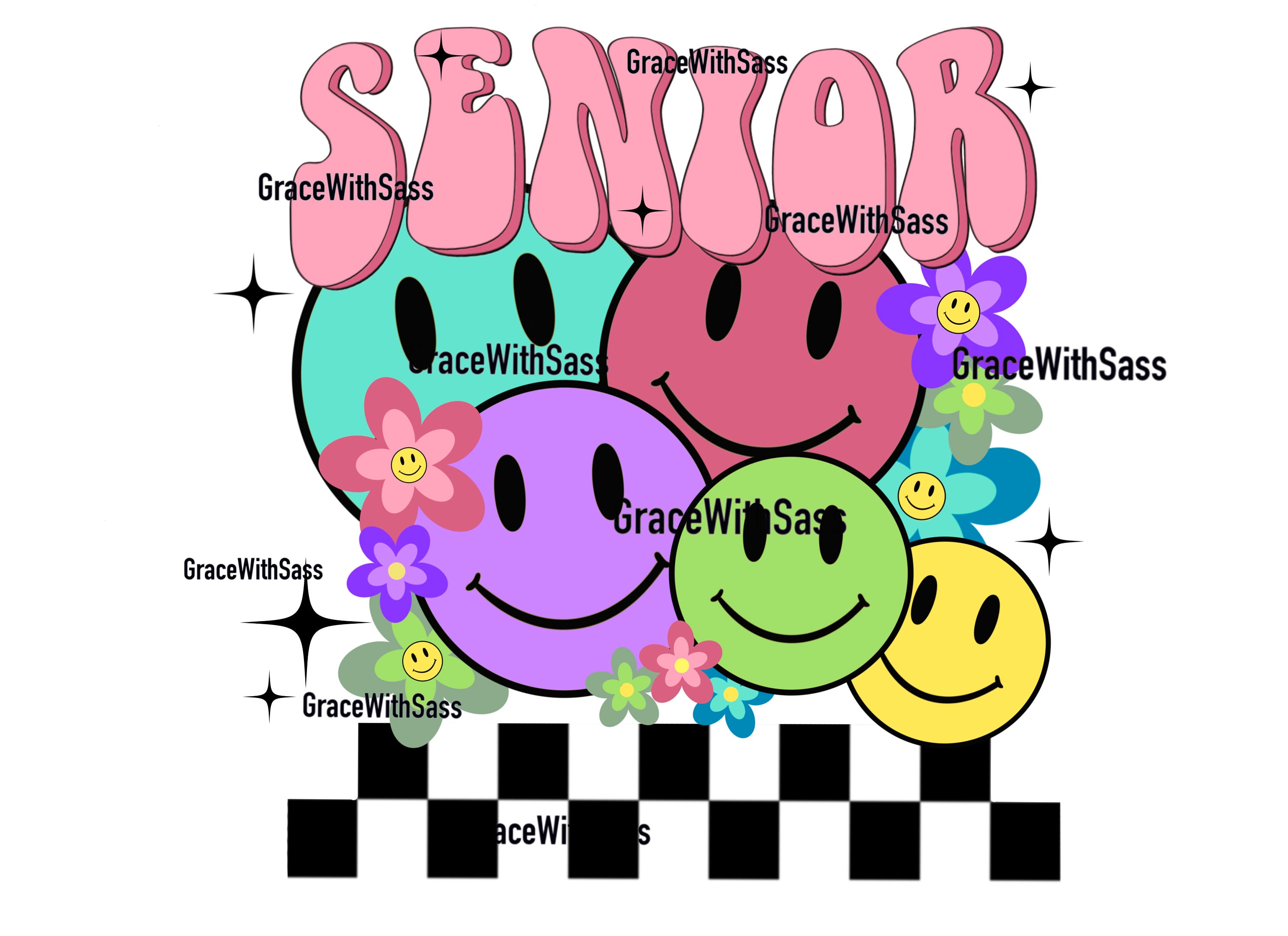 Senior Smiley Face PNG, Colorful PNG, Digital File, Sublimation ...