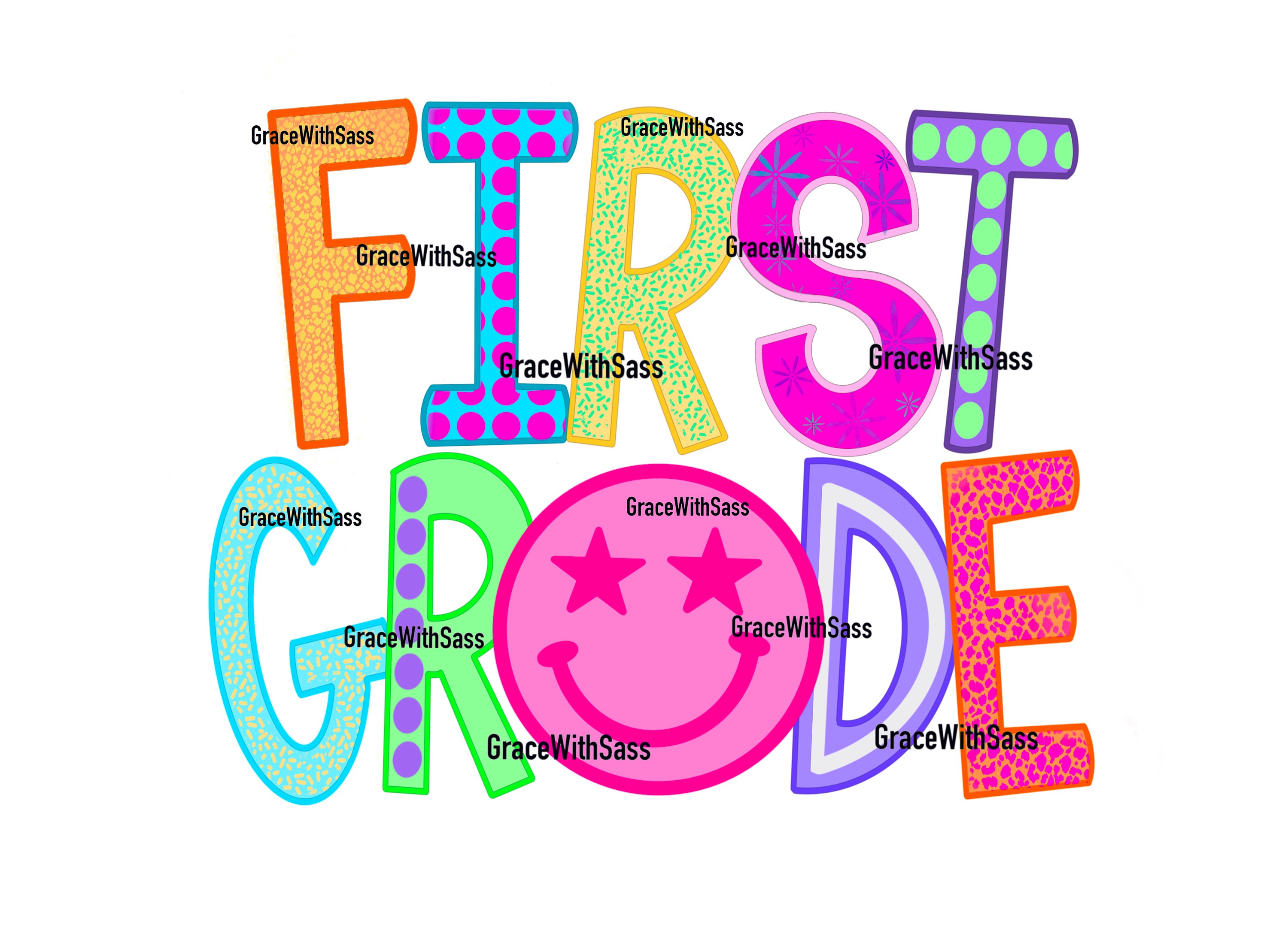 First Grade Smiley Face, 1st Grade, Back to School, Digital File ...