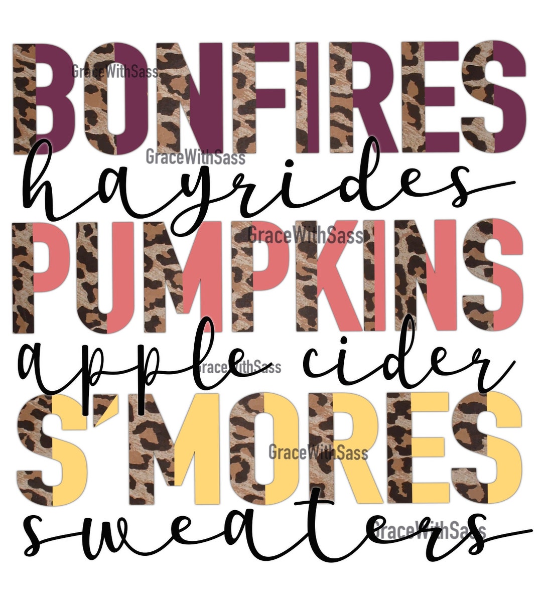 Fall Words, Leopard Fall Words PNG, Digital File, Instant Download ...