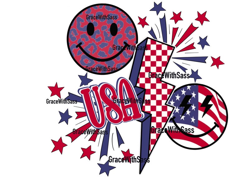 Smiley Face Collage Png, 4th of July Png, Fourth of July Png, Flag Png ...