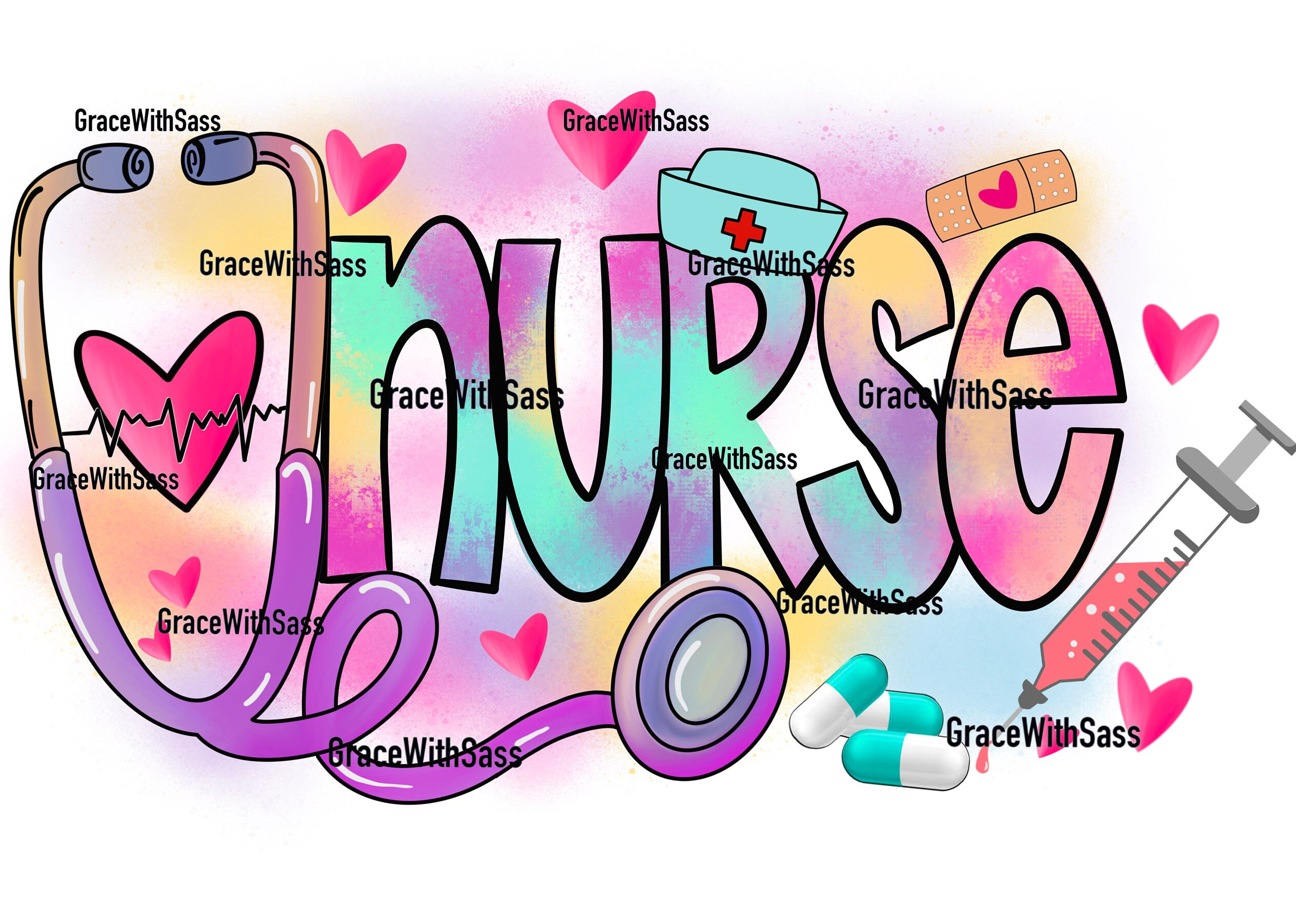 Colorful Nurse Digital File, Nurse PNG, Colorful PNG, Digital File ...