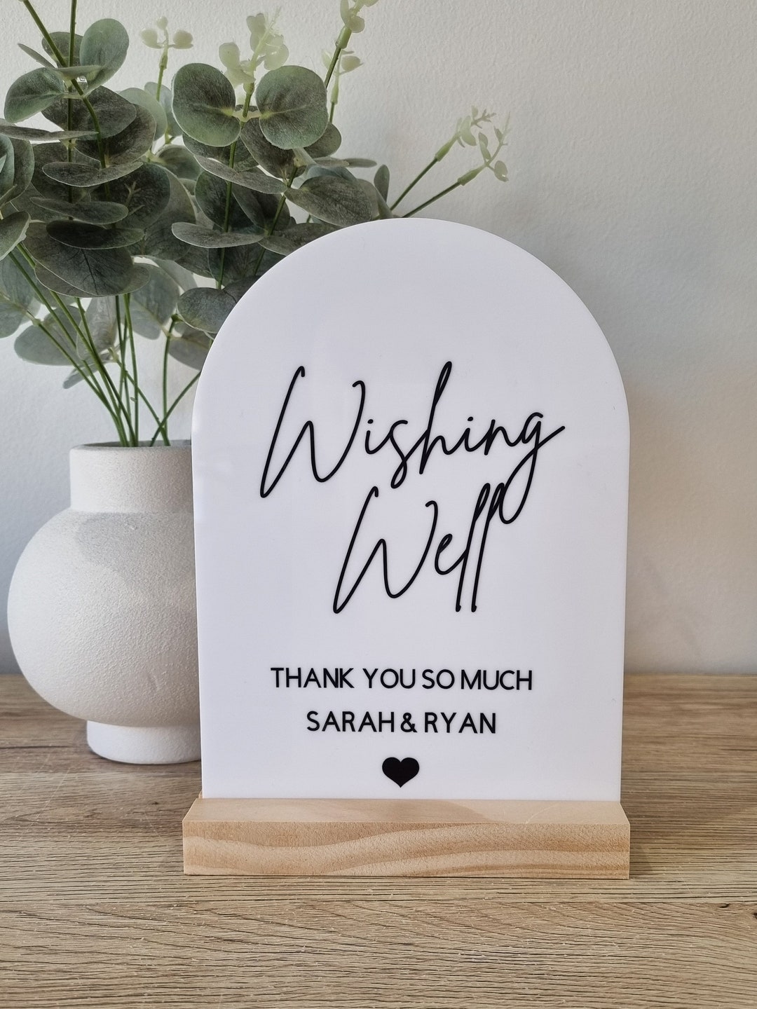 Wishing Well Acrylic Table Sign With Timber Base - Perfect for Weddings ...