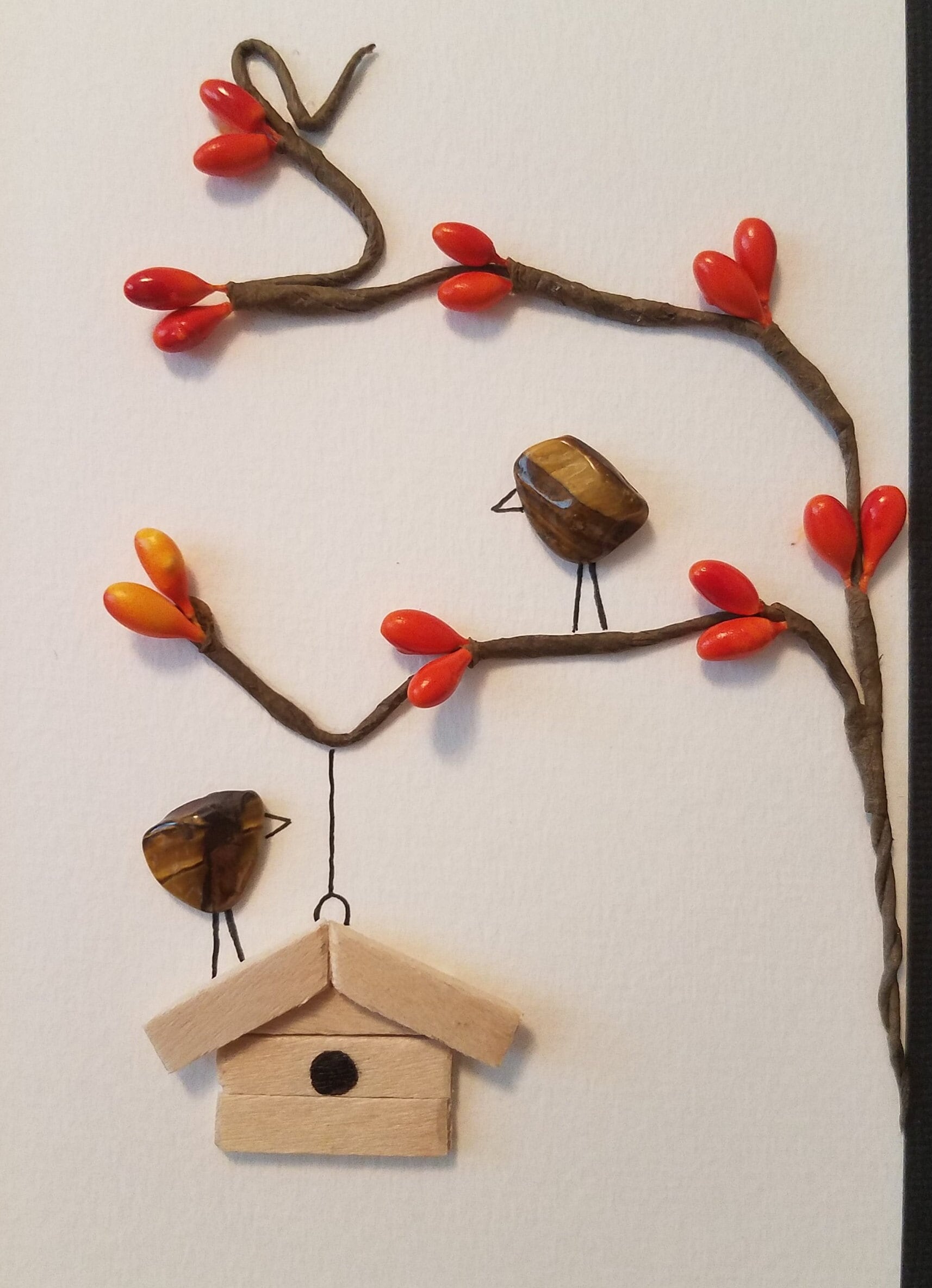 Birds in Autumn Fall Foliage Pebble Art Sea Glass Art - Etsy