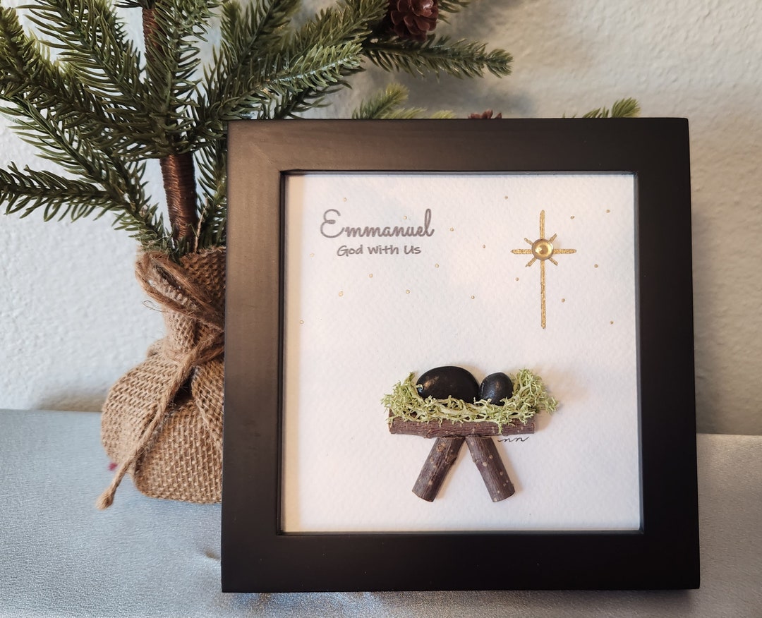 Nativity Manger Scene Emmanuel Pebble Art Christmas Decor Holiday Decor ...