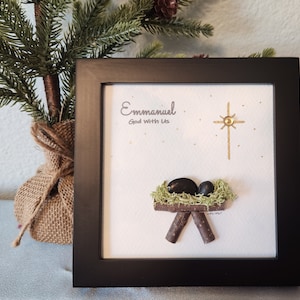 Nativity Manger Scene Emmanuel Pebble Art Christmas Decor Holiday Decor ...