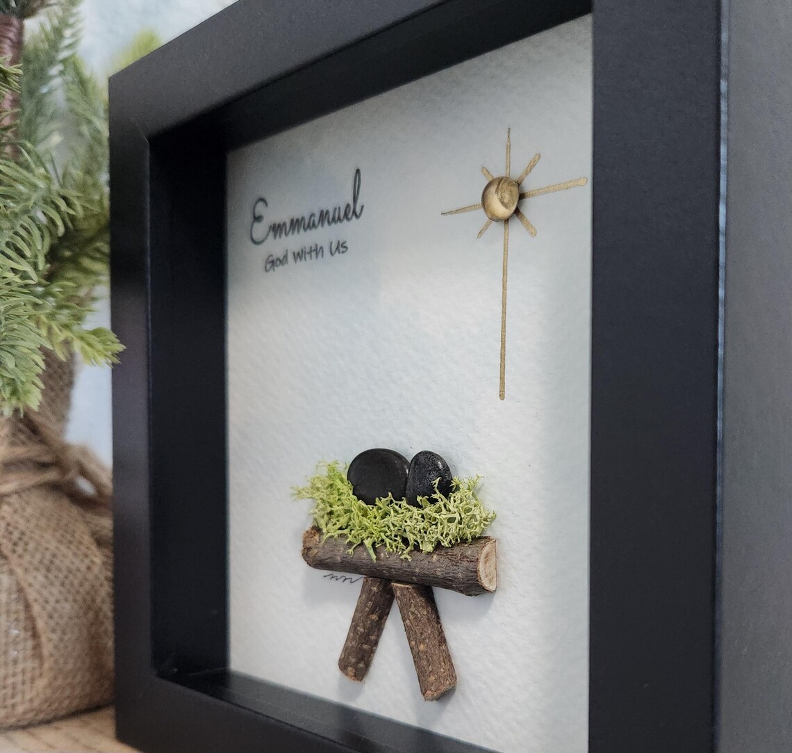 Nativity ~ Manger Scene ~ Emmanuel ~ Pebble Art ~ Christmas Decor ...