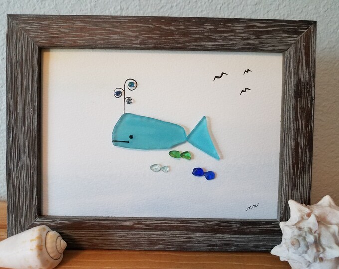 Whale Tail Sea Shell and Sea Glass Collage, Framed in a Shadow Box ...