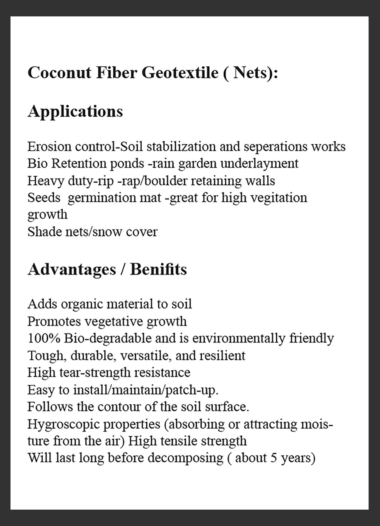 Geo Textile / Coconut Fiber Mat / Seed Germination Mat Width 3.3 Feet ...