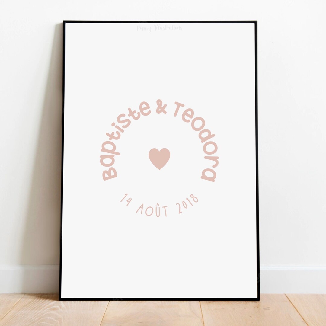 Personalized Illustration First Names and Date / Couple: PDF, A5, A4 ...