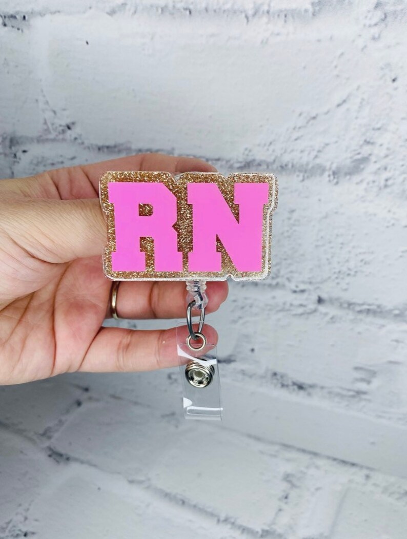 Pink and Gold RN Badge Reel/ RN Badge Reel/ Registered Nurse - Etsy