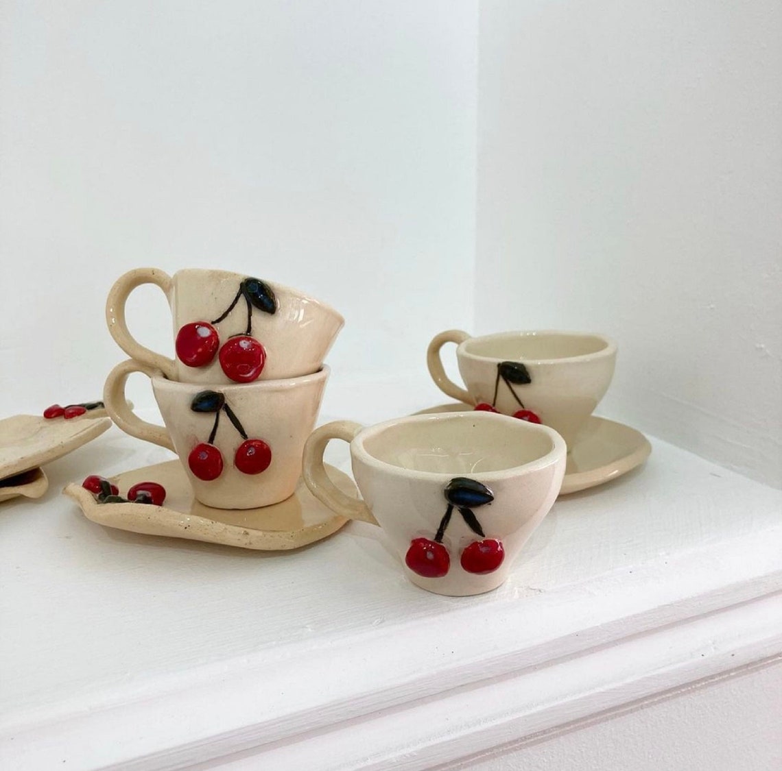 Handmade Cherry Ceramic Cup and Saucer | Etsy