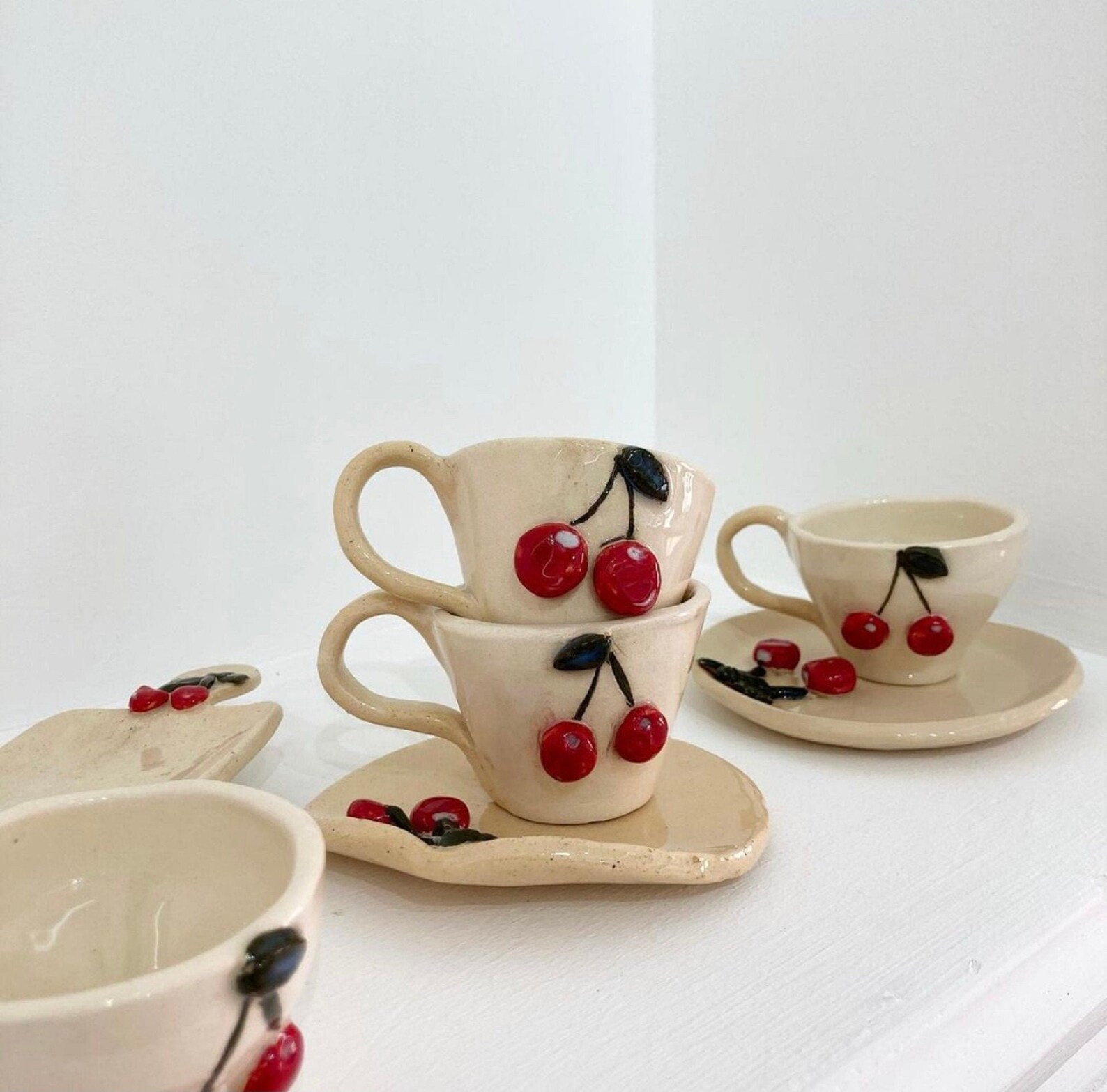 Handmade Cherry Ceramic Cup and Saucer | Etsy