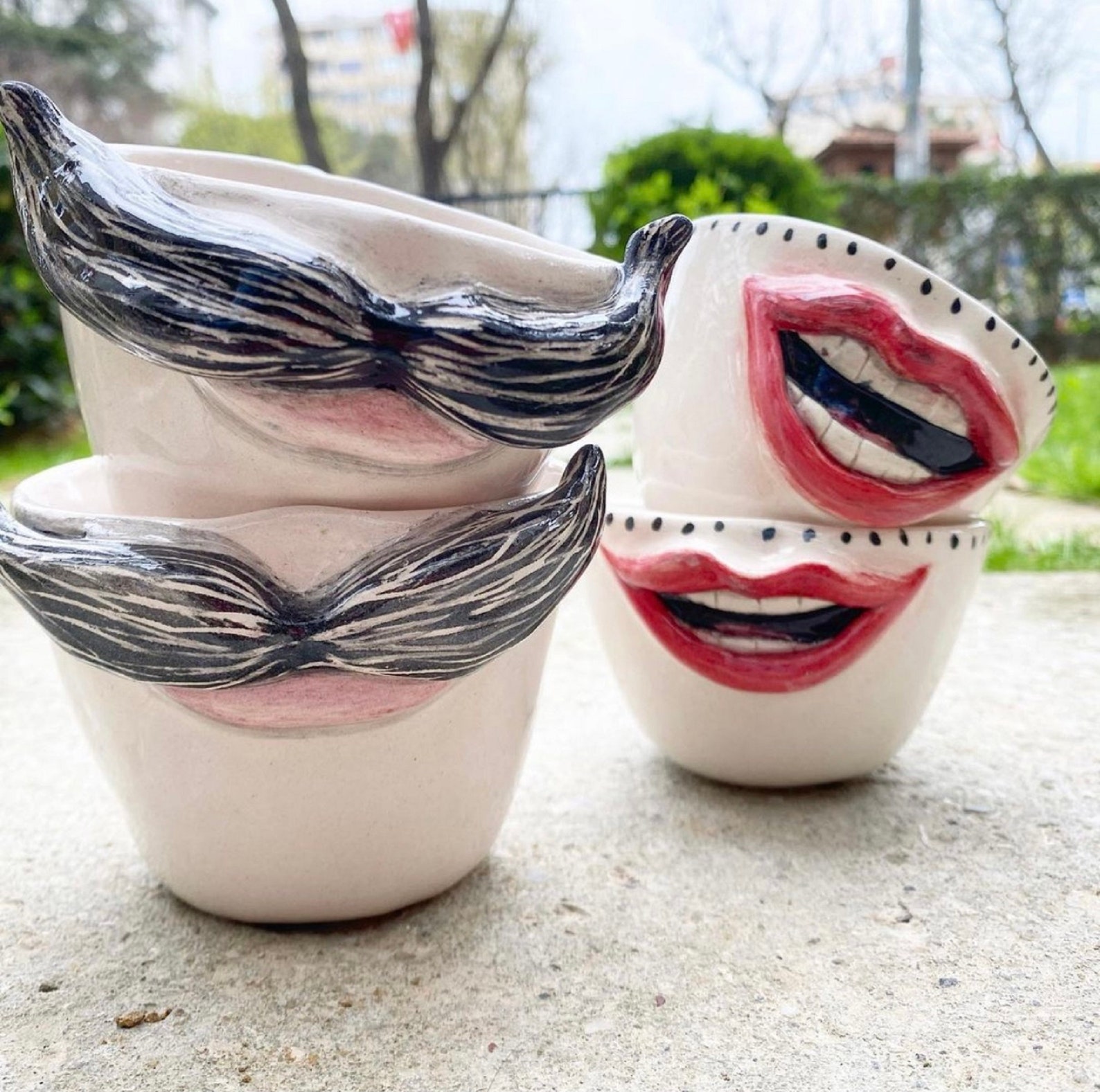 Handmade Red Lip Shaped Embossed Ceramic Mug 3D Pottery Kiss - Etsy