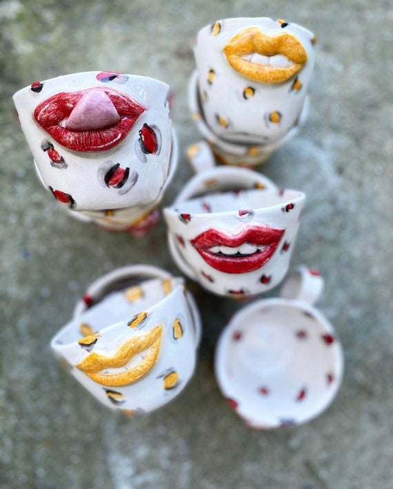 Handmade Lips Ceramic Mug 5 Oz 3D Tongue Pottery Cup - Etsy