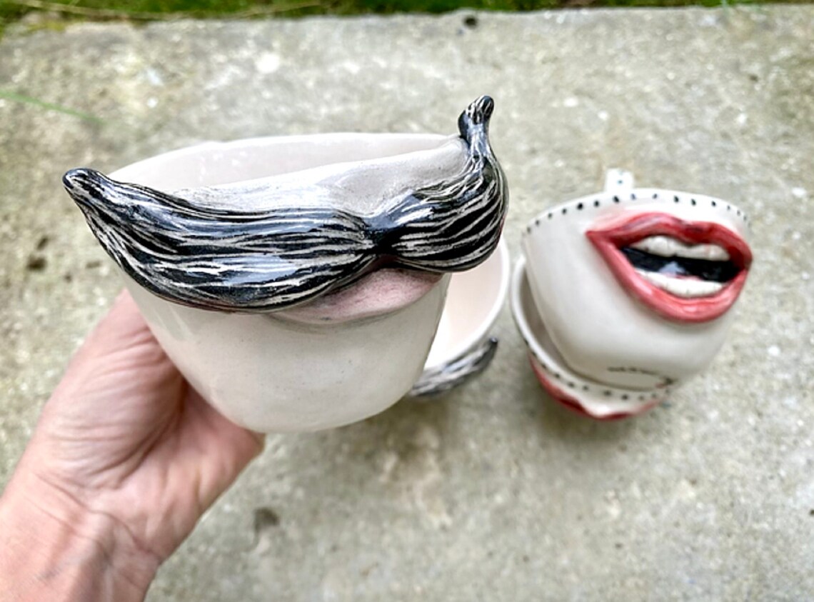 Handmade Red Lip Shaped Embossed Ceramic Mug 3D Pottery Kiss - Etsy