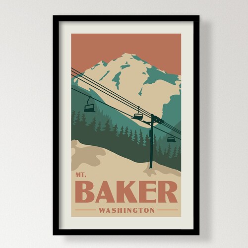 Mt Baker Ski Print Mount Baker Art Painting Print Mountain - Etsy